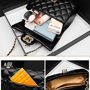 YXBQueen Fashion Bags for Women Black Leather Crossbody Bags Quilted Purse Shoulder Bag