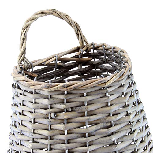 AuldHome Wall Hanging Pocket Basket; Woven Wicker Rustic Farmhouse Gray Washed Long Basket; 17 x 9 x 5 Inches