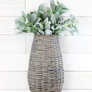 AuldHome Wall Hanging Pocket Basket; Woven Wicker Rustic Farmhouse Gray Washed Long Basket; 17 x 9 x 5 Inches