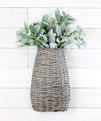 AuldHome Wall Hanging Pocket Basket; Woven Wicker Rustic Farmhouse Gray Washed Long Basket; 17 x 9 x 5 Inches