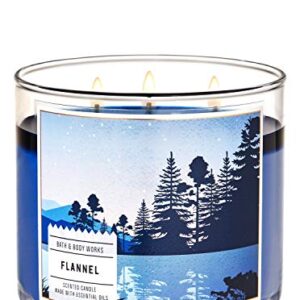 White Barn Bath & Body Works Flannel 3-Wick Candle 14 oz Blue Mountain & Trees Label