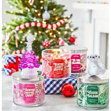 White Barn Bath & Body Works Flannel 3-Wick Candle 14 oz Blue Mountain & Trees Label