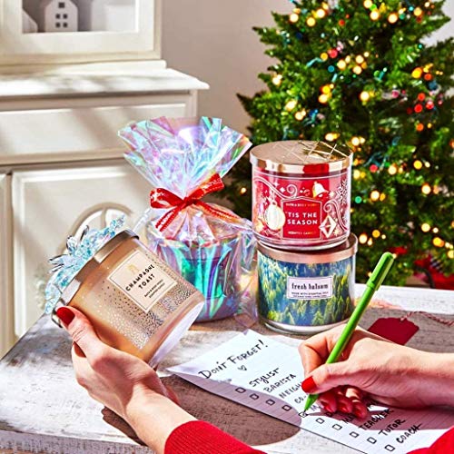 White Barn Bath & Body Works Flannel 3-Wick Candle 14 oz Blue Mountain & Trees Label