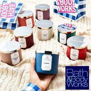 White Barn Bath & Body Works Flannel 3-Wick Candle 14 oz Blue Mountain & Trees Label