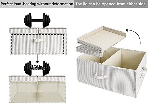 StorageWorks 55L Closet Storage Organizer With Handles, Canvas Basket With Lid, Double-Open Lid, Gray and White Stripes, Extra Large