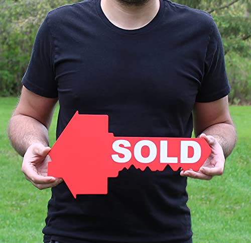 Sold Sign for New Home Owners - Key Shaped - Real Estate Agent Supplies - Just Sold - Social Media Photo Props for Realtors and Home Owners - Our New Home Sign - Closing Sign First House