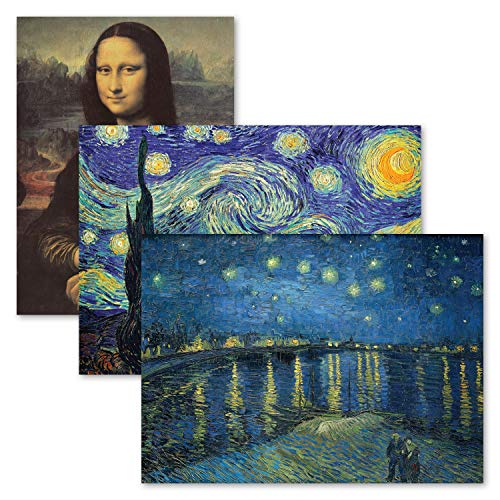 Palace Learning 3 Pack - Mona Lisa Poster by Leonardo Da Vinci + Starry Night & Over The Rhone by Vincent Van Gogh - Fine Art Prints (Laminated, 18" x 24")