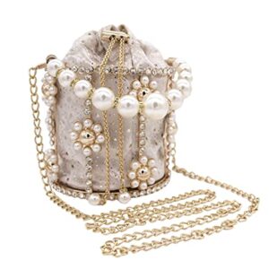 Women Pearl Rhinestones Flower Clutch Bag Crystal Beaded Evening Purses Clutches Formal Wedding Party Prom Handbags (Apricot)