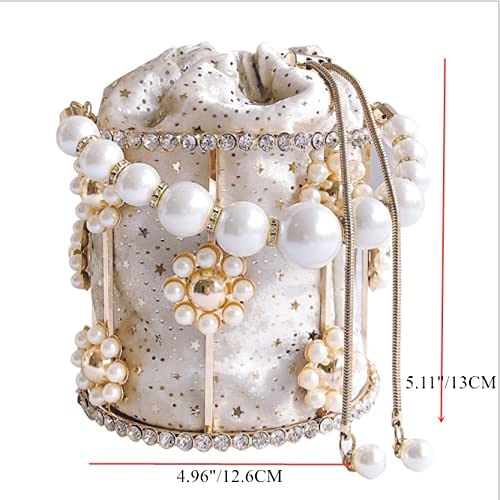 Women Pearl Rhinestones Flower Clutch Bag Crystal Beaded Evening Purses Clutches Formal Wedding Party Prom Handbags (Apricot)