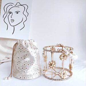 Women Pearl Rhinestones Flower Clutch Bag Crystal Beaded Evening Purses Clutches Formal Wedding Party Prom Handbags (Apricot)