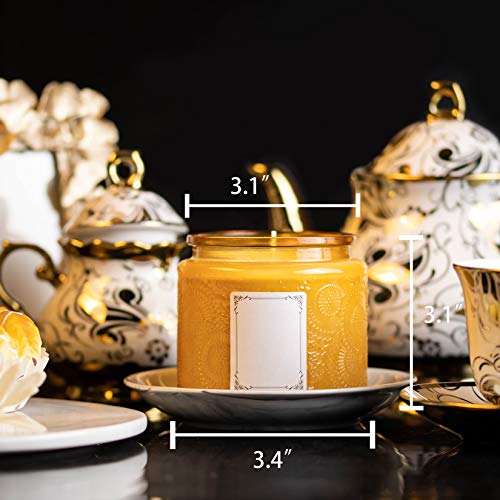 Amber Embossed Glass Candle Container with Lid and Labels, 10 oz - Pack of 9