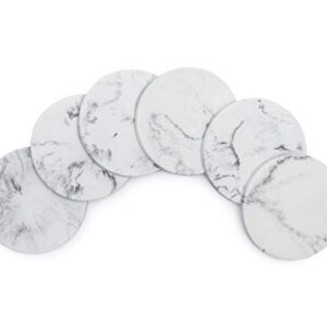 Essentra Home Set of 6 White Marble Coasters for Drinks, Soft Felt Bottom Protects Your Furniture from Scratches, Absorbent 4 Inch Coasters