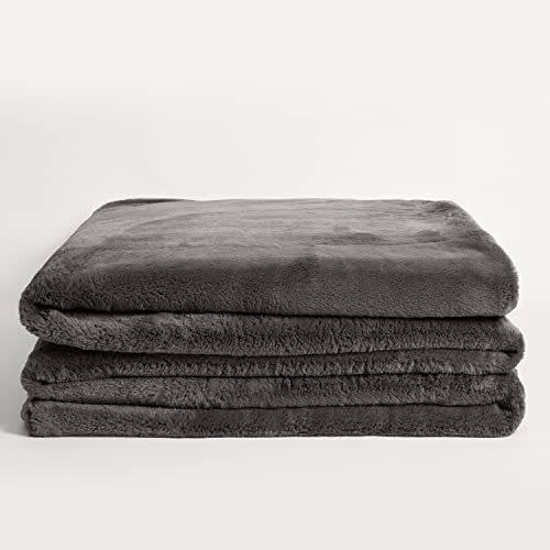 UnHide Cuddle Puddle - Faux Fur Blanket - Oversized, Lightweight, Extra Soft Blanket - Machine Washable - Add a Layer of Softness to Any Bed or Couch - 100” x 100” - Charcoal Charlie