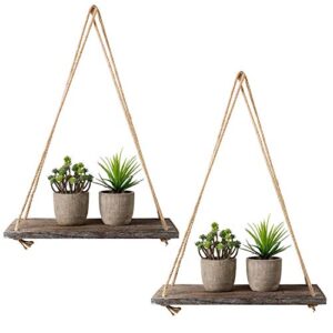 undrand 2 pack rustic wood floating shelves for wall, boho wall decor plant shelf bathroom shelves farmhouse decor wall shelf bedroom wall decor