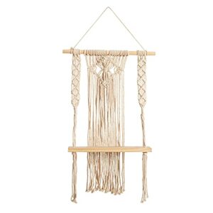 24in. boho chic wood macrame single shelf woven diamond wall art décor