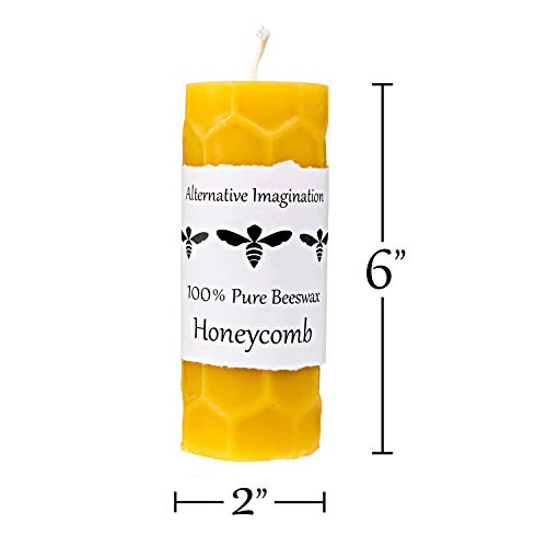 Alternative Imagination 100% Pure Beeswax Pillar Candle (2x6 Inch), 60 Hour, Honeycomb Design, Hand-Poured, Made in USA