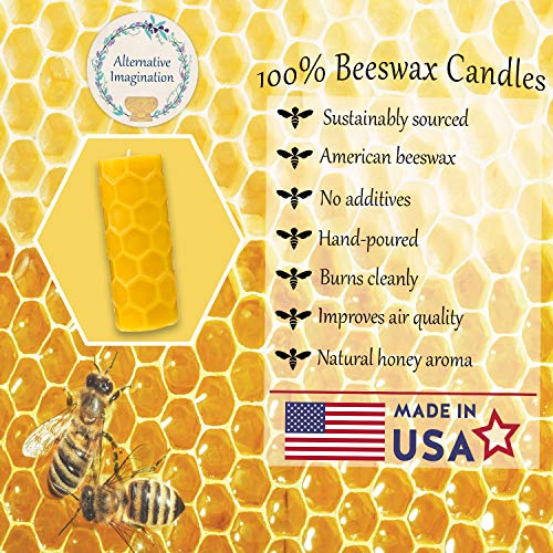 Alternative Imagination 100% Pure Beeswax Pillar Candle (2x6 Inch), 60 Hour, Honeycomb Design, Hand-Poured, Made in USA