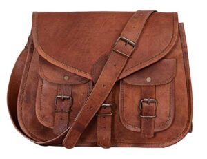 13 inch genuine leather crossbody handbag for women – shoulder bag for womens handmade by leder_artesanía, vintage brown, 13 ” width x 10″ height x 3.5″ depth