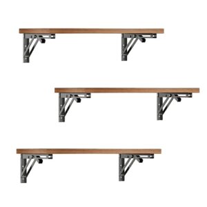 floating shelf wall-mounted folding 3-piece set, multifunctional wall mounted shelf for living room, bathroom, kitchen, or bedroom, walnut color