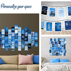 WOONKIT Blue Wall Collage Kit Aesthetic Pictures, Room Decor for Teen Girls, Blue Wall Room Bedroom Dorm Decor, Blue Wall Posters Prints, Photo Collage Kit, Trendy Teen, 50pcs 4x6 inch