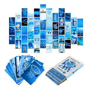 WOONKIT Blue Wall Collage Kit Aesthetic Pictures, Room Decor for Teen Girls, Blue Wall Room Bedroom Dorm Decor, Blue Wall Posters Prints, Photo Collage Kit, Trendy Teen, 50pcs 4x6 inch