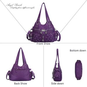 Angel Barcelo Roomy Fashion Hobo Womens Handbags Ladies Purse Satchel Shoulder Bags Tote Washed Leather Bag (Purple)