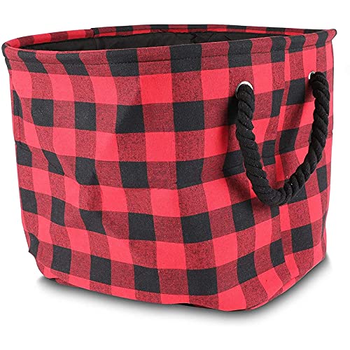 Okuna Outpost Foldable Storage Bin with Rope Handles, Buffalo Plaid (16 x 10 x 12 in)