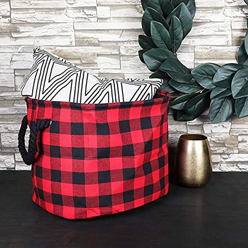 Okuna Outpost Foldable Storage Bin with Rope Handles, Buffalo Plaid (16 x 10 x 12 in)