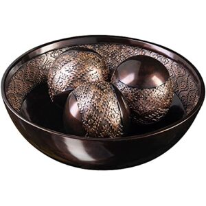 home decor decorative bowl with orbs set – centerpiece table decorations coffee table decor – home decorations for living room decor, big table centerpieces for dining room table (dublin brown)