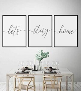 natvva minimalist large canvas 3 pieces let’s stay home poster motivational wall art painting family quote pictures gifts artwork for office home decor framed ready to hang