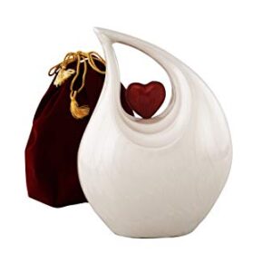 Cremation Urn Heart of Love Urn for Human Ashes – Cremation Urn for Funeral, Columbarium or Home, Cremation Urns for Human Ashes.220cubic inch- with Velvet Bag. (White Red Heart Large)