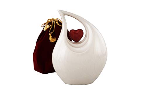 Cremation Urn Heart of Love Urn for Human Ashes – Cremation Urn for Funeral, Columbarium or Home, Cremation Urns for Human Ashes.220cubic inch- with Velvet Bag. (White Red Heart Large)