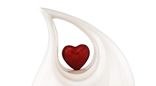 Cremation Urn Heart of Love Urn for Human Ashes – Cremation Urn for Funeral, Columbarium or Home, Cremation Urns for Human Ashes.220cubic inch- with Velvet Bag. (White Red Heart Large)