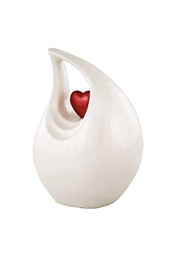 Cremation Urn Heart of Love Urn for Human Ashes – Cremation Urn for Funeral, Columbarium or Home, Cremation Urns for Human Ashes.220cubic inch- with Velvet Bag. (White Red Heart Large)