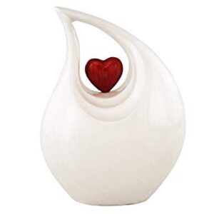 Cremation Urn Heart of Love Urn for Human Ashes – Cremation Urn for Funeral, Columbarium or Home, Cremation Urns for Human Ashes.220cubic inch- with Velvet Bag. (White Red Heart Large)