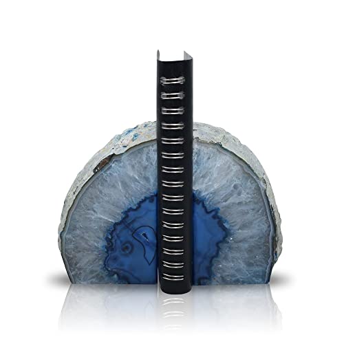 Nature’s Decorations - Luxury Agate Bookends, Non-Skid Book Stoppers, Agate Decor Crystal Bookends for Home or Office, Polished Stone Bookends, Set of 2, Extra Large, Approx. 7-9 lbs, Blue