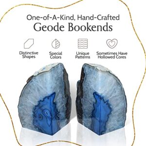 Nature’s Decorations - Luxury Agate Bookends, Non-Skid Book Stoppers, Agate Decor Crystal Bookends for Home or Office, Polished Stone Bookends, Set of 2, Extra Large, Approx. 7-9 lbs, Blue