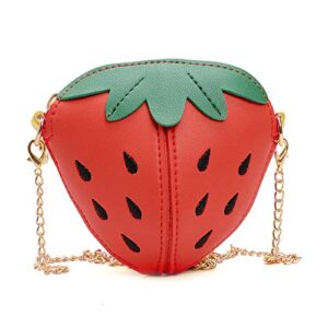 strawberry shape crossbody purse bag,cellphone shoulder bags card holder wallet pu phone shoulder wallet for women girl (red)