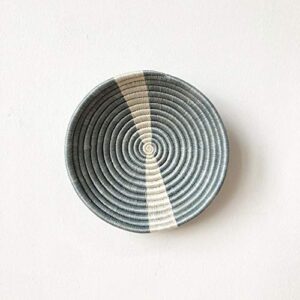 small african basket- gatare/rwanda basket/woven bowl/sisal & sweetgrass basket/blue-gray, white