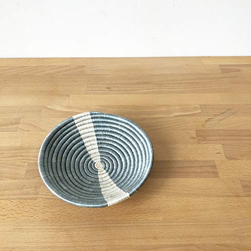 Small African Basket- Gatare/Rwanda Basket/Woven Bowl/Sisal & Sweetgrass Basket/Blue-Gray, White