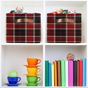 ALAZA Decorative Basket Rectangular Storage Bin, Red Black and Pink Tartan Plaid Scottish Organizer Basket with Leather Handles for Home Office