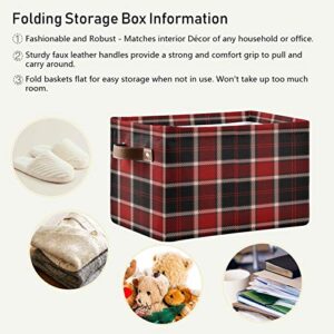 ALAZA Decorative Basket Rectangular Storage Bin, Red Black and Pink Tartan Plaid Scottish Organizer Basket with Leather Handles for Home Office