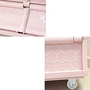 Radefasun Foldable Storage Bins with Lids Plastic Collapsible Storage Box Portable Stackable Grocery Toys Books Container Folding Latching Storage Crate with Removable Pulley and Pull Rod (Pink, L)