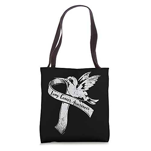 White Ribbon Fighter Hummingbird Lung Cancer Awareness Tote Bag