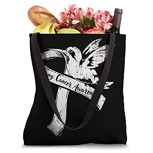 White Ribbon Fighter Hummingbird Lung Cancer Awareness Tote Bag