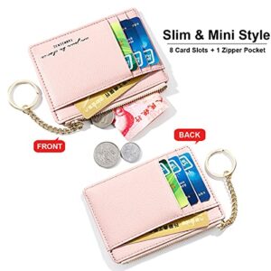 Valentoria Slim RFID Blocking Card Holder Small Pocket Wallet Keychian Zipper Coin Purse Minimalist Leather Cash & Coin & Cards Case for Women Men (Black)