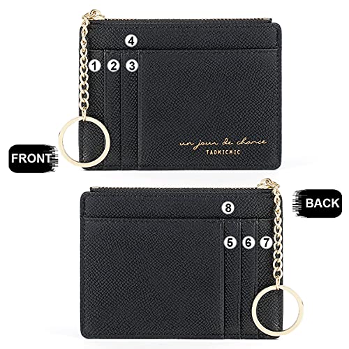 Valentoria Slim RFID Blocking Card Holder Small Pocket Wallet Keychian Zipper Coin Purse Minimalist Leather Cash & Coin & Cards Case for Women Men (Black)