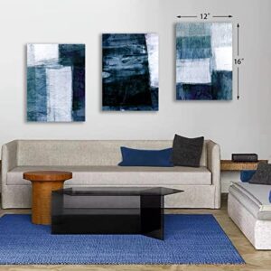 Kaupuar 3 Pieces Canvas Wall Art-Gray Blue Abstract Art Painting-Modern Canvas Artwork Wall Decor Ready to Hang 12''x16'', 3 Pieces