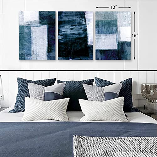 Kaupuar 3 Pieces Canvas Wall Art-Gray Blue Abstract Art Painting-Modern Canvas Artwork Wall Decor Ready to Hang 12''x16'', 3 Pieces