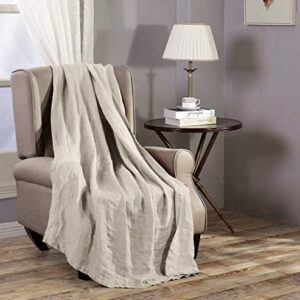 Brussels Super Soft Lightweight Pre-Washed Belgian Flax Linen Reversible Throw Blanket, 50" x 70" - Natural Linen Color